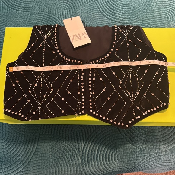 Zara | Tops | Zara Velvet Waistcoat With Rhinestones Studed | Poshmark